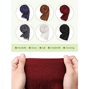 Geyoga 6 Pcs Women Scarf Shawl Hijab Scarfs Cotton Blend Crinkle Scarf Wrap Head Scarf for Seasons(Classic Colors)