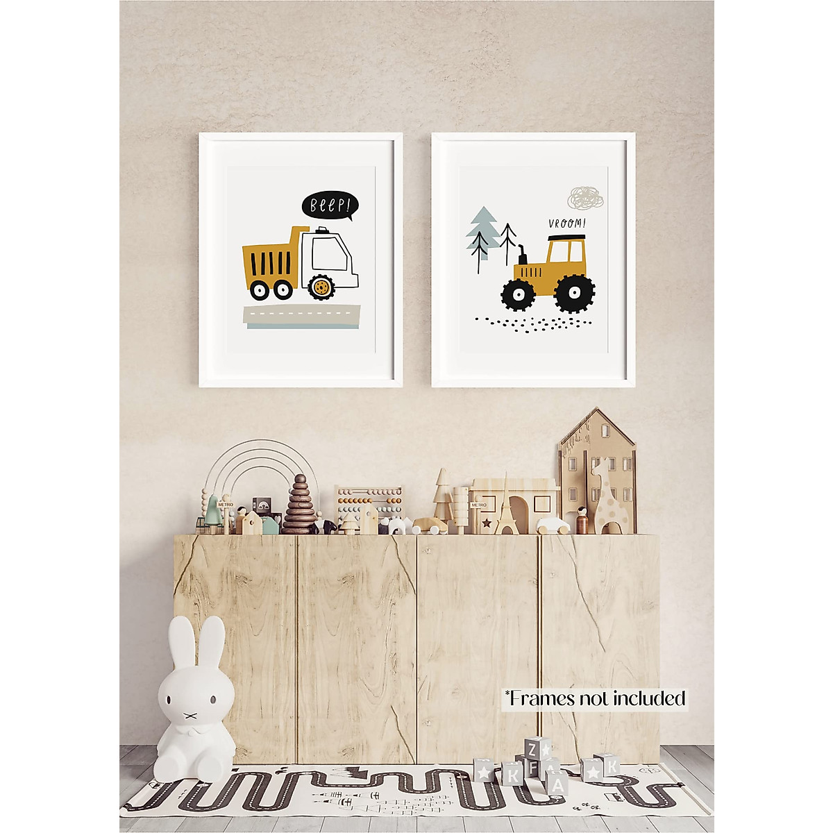 Construction Decor for Boys Room - 4 Car Posters for Boys Room Decor, 8x10 Unframed Construction Signs for Kids Wall Art, Toddler Room Decor for Boys Bedroom Decor, Playroom & Nursery Decor for Boys