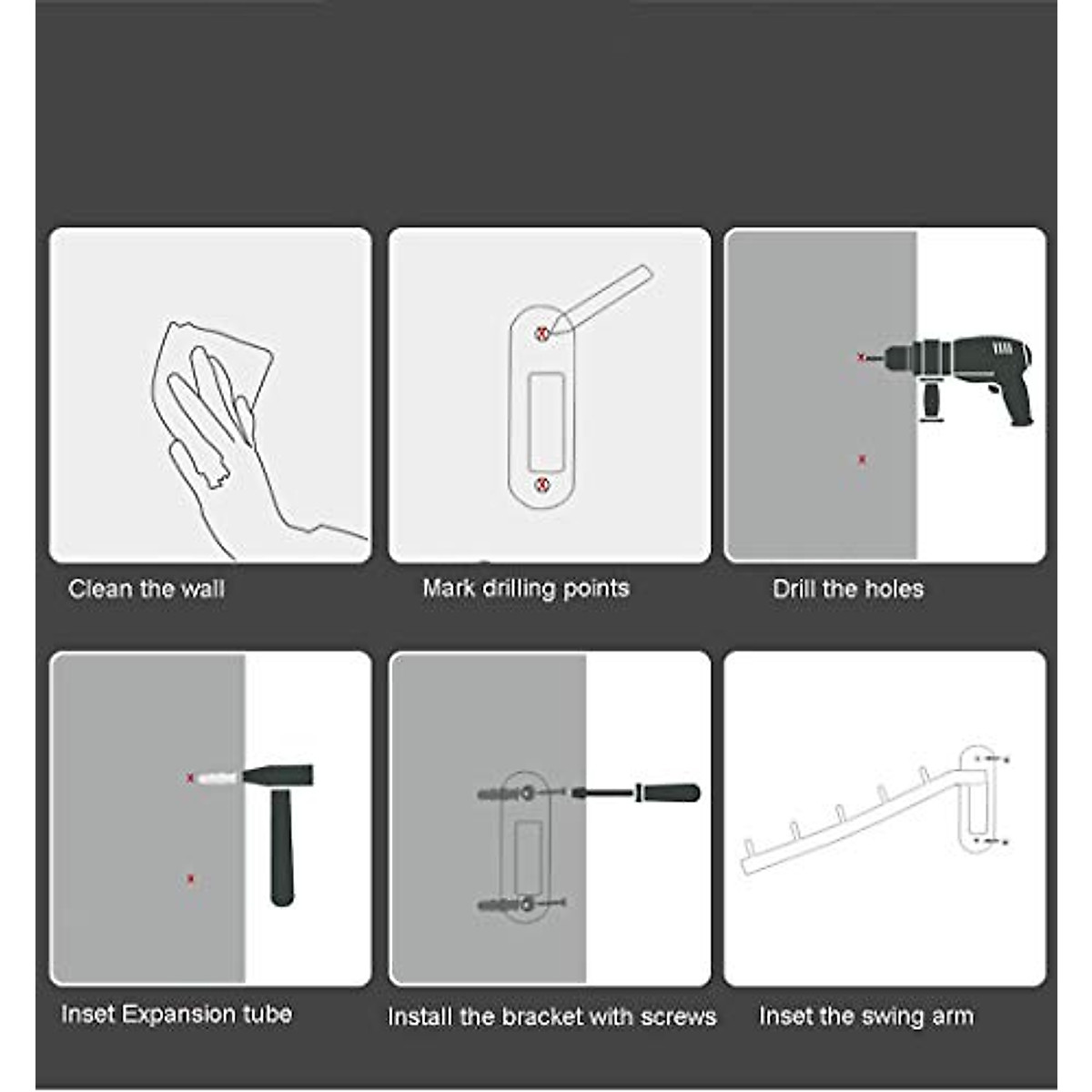 2 Set of NUZAMAS Wall Mounted 304 Stainless Steel Swing Arm Holders, Clothes Coat Hanger, 5 Hooks Coat Rack Closet, Storage Organizer Mirror Finished with Installation Kits