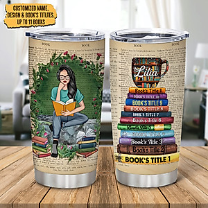 Hyturtle Personalized Book's Titles & Name Gifts - Birthday Christmas Gifts for Book Lover School Librarian Assistant Bookworm Bookish Men Women - Custom Name Appearance 20oz Stainless Steel Tumbler