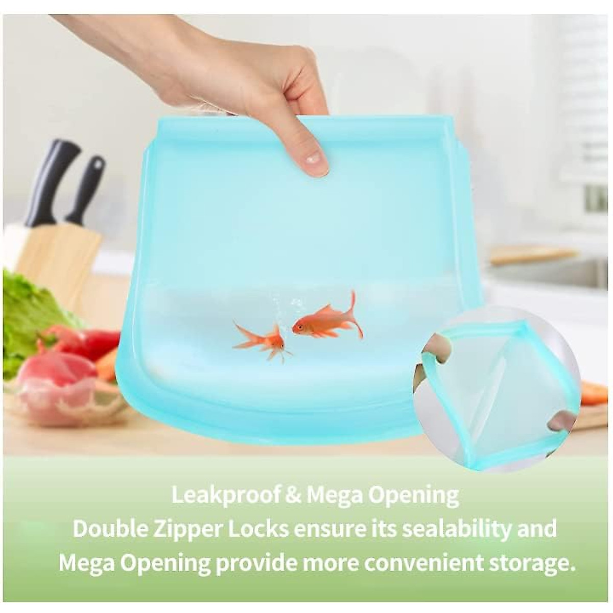 KVK Silicone Reusable Food Storage Bags, 4 Pack Heavy Duty Leakproof Ziplock Bags, Oven, Microwave & Dishwasher Safe, 100% Food Grade Silicone