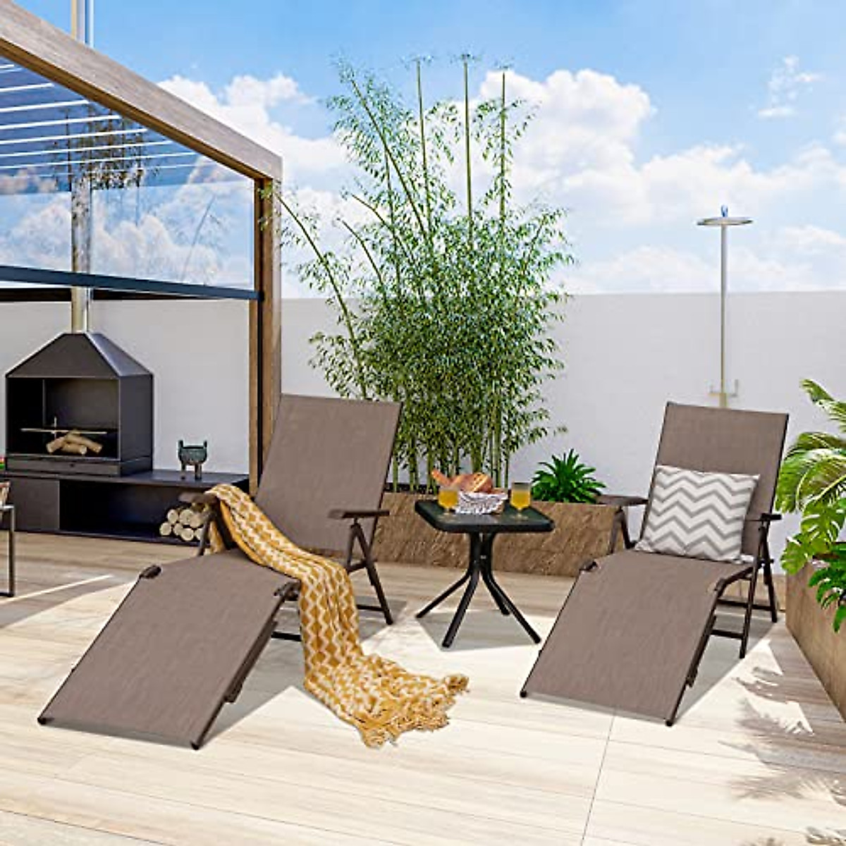 Tangkula Outdoor Chaise Lounge, Folding Recliner Lounge Chair with 5-Position Adjustable Backrest & 2-Position Footrest, No Assembly Required, Suitable for Patio Poolside Beach Yard (1, Brown)