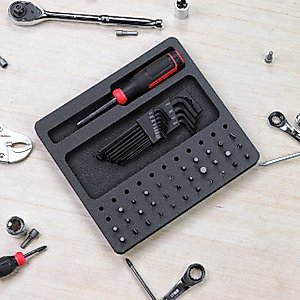 Polar Whale Tool Drawer Organizer Socketed Screwdriver Holder Insert Black Durable Foam Tray Holds Drivers Up To 10 Inches Holds 44 Bits Fits Craftsman Husky Kobalt Milwaukee Many Others