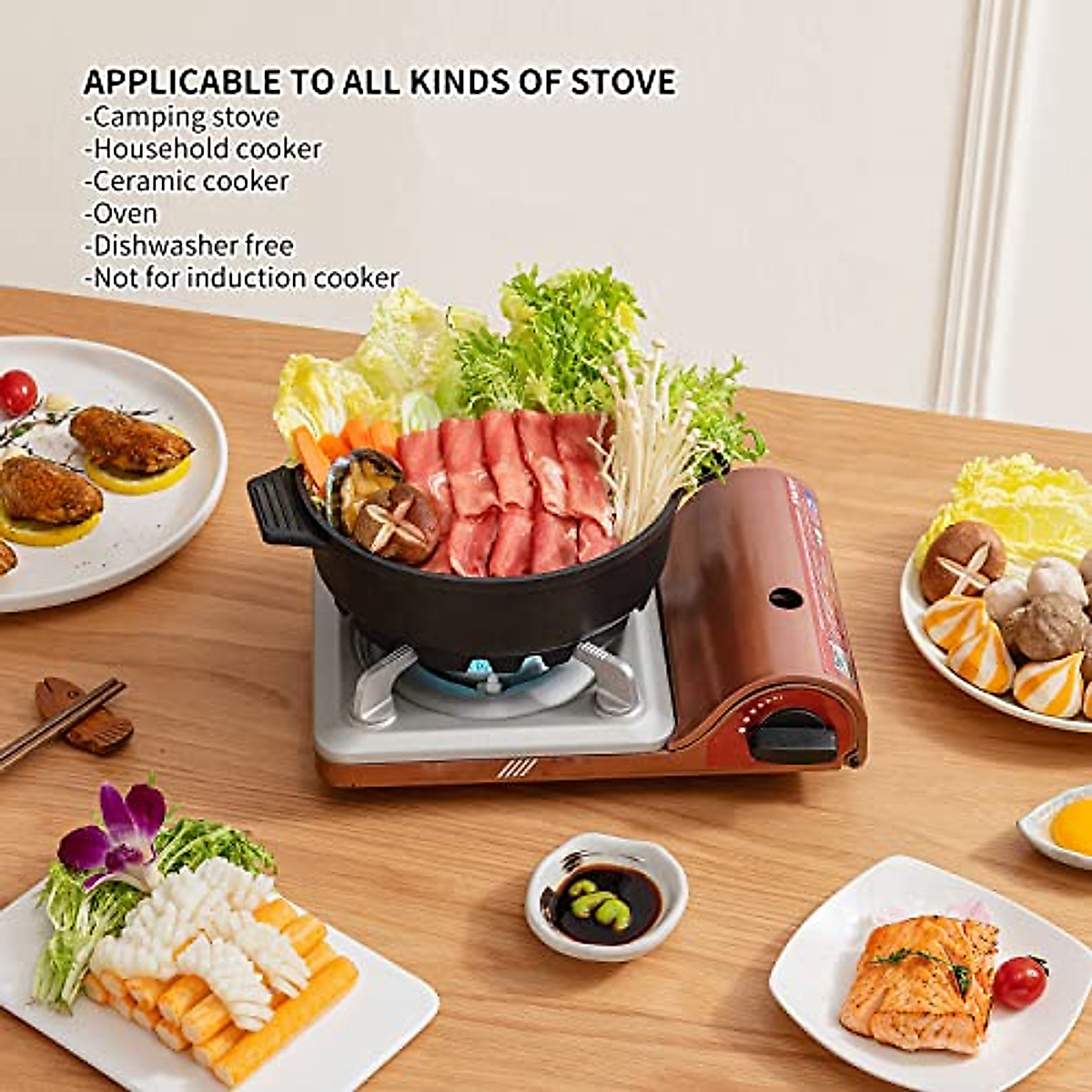 Cast aluminum stove top Korean BBQ pot with glass lid-light weight and non stick grill plate for outdoor use and camping,