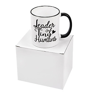 YHRJWN - Teacher Gifts for Women Men, Leader of Tiny Humans Mug, Teacher Appreciation Gifts, Novelty Christmas Birthday Gifts for Kindergarten Teacher, Daycare 11 Oz White(Black Handle)
