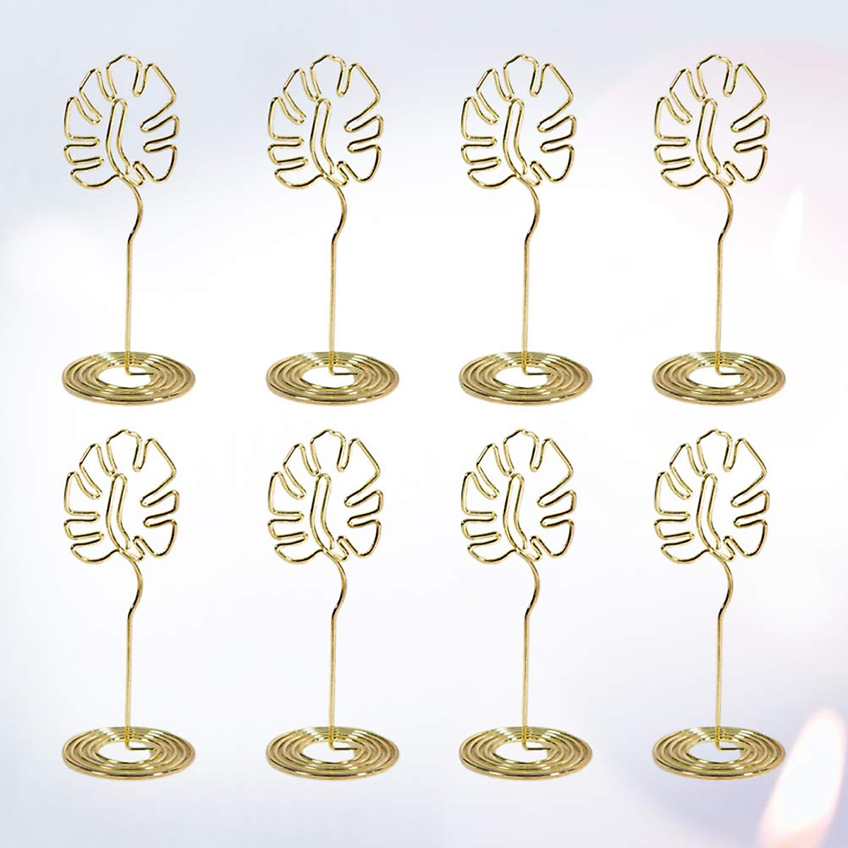 STOBOK 8pcs Place Card Holders Monstera Leaves Table Number Holders Metal Memo Photo Clips Tropical Hawaiian Luau Wedding Birthday Party Decorations Golden