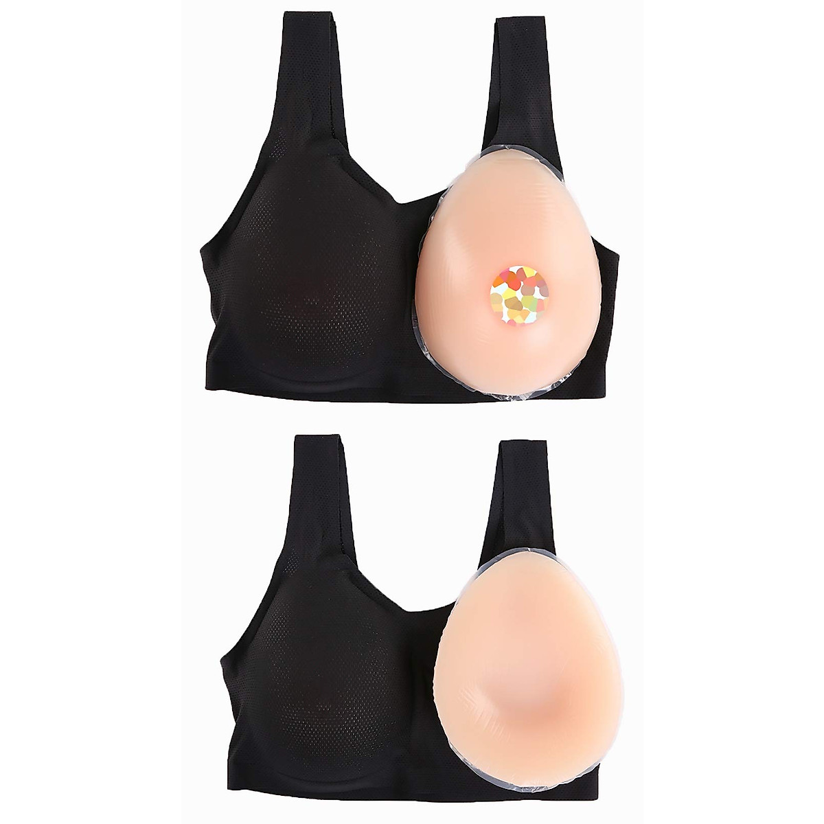 Waterdrop Silicone Breast Forms with Mesh Pocket Bra Set for Mastectomy (Black C Cup- 800g)