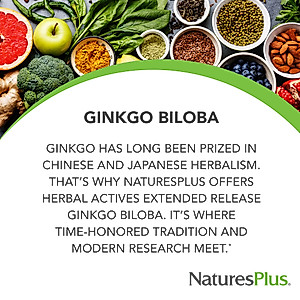 Natures Plus Herbal Actives Ginkgo Biloba, Extended Release - 120 mg, 60 Vegan Tablets - Vegetarian, Gluten-Free - 60 Servings