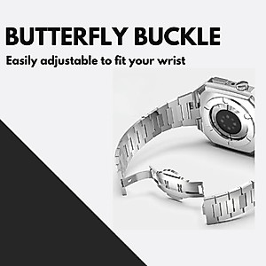 High-end Luxury Stainless Steel Metal Watch Case with Band Compatible with Apple Watch Band Series 4 5 6 7 8 Ultra 40mm 41mm 44mm 45mm 49mm for Women Men