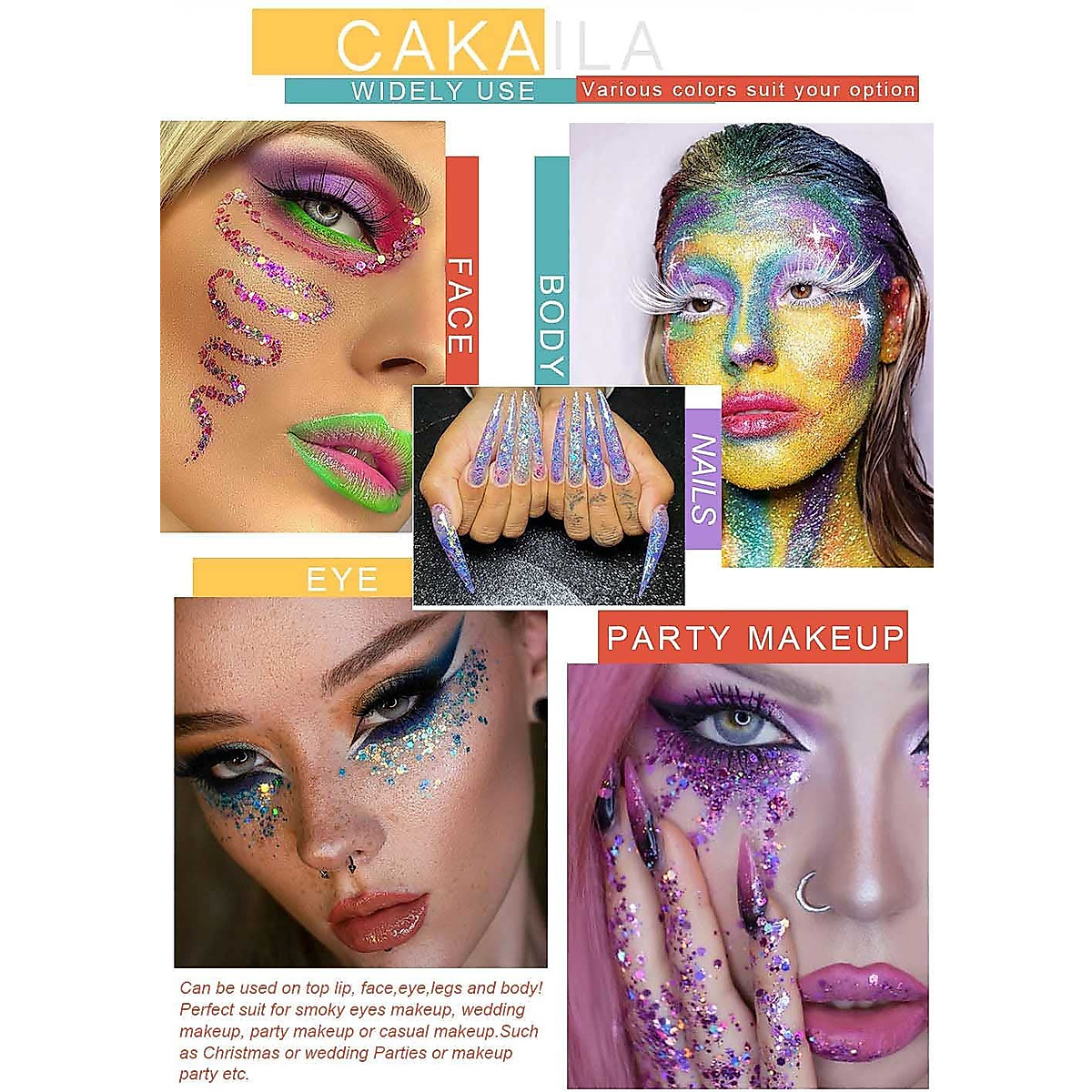 BERVEAL 40 Colors Glitter Sparkle Eyeshadow Palette Glitter Glue Pallete Eyeshadow Face Paint Glitter, White Silver Colorful Sparkly Eye Makeup