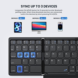 GEODMAER Foldable Bluetooth Keyboard, Portable Full Size Folding Keyboard with Large Touchpad, Numeric Keypad, PU Leather, Wireless Travel Keyboard for Windows iOS Android Mac(Sync up to 3 Devices)