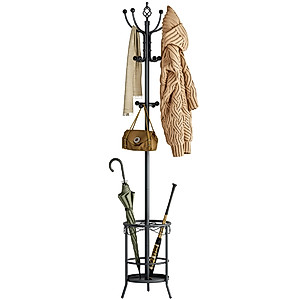 Tajsoon Coat Rack Stand with Umbrella Holder, Entryway Coat Hanger with 12 Hooks, for Living Room, Bedroom, Office
