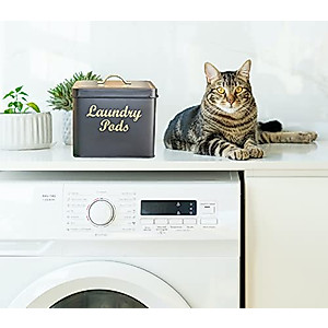 SHUNTU Pods Holder for Laundry Room - Pods Box with Lid for Laundry Room Metal Laundry Pods Holder for Laundry Room Décor and Organization(Black)