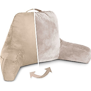 Husband Pillow Combo - Backrest Pillow with Arms : Standard Taupe & Lap Desk Bed Tray : Grey - Aspen Memory Foam Reading Pillows for Bed & Laptop Bed Tray Table