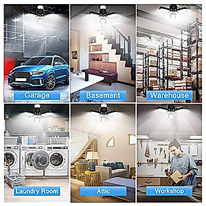 QiyuanLS Garage Light LED Garage Light 80W Led Garage Ceiling Lights with 3 Adjustable Panels Garage Lights Ceiling Led, E26/E27 LED Shop Lights for Garage, Workshop, Basement, Barn, Attic