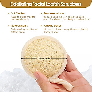 Exfoliating Loofah Sponge Pads Face loofa Brush 6 Pack 3.15 inches Made of 100% Natural Luffa Body and Facial Scrub Pad Personal Care Close Skin for Men and Women for Bath Spa and Shower