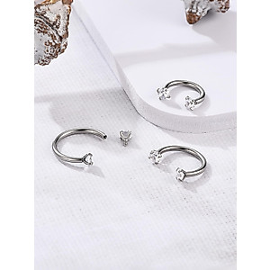 PiercingJ 2-6pcs 16G Clear Cubic Zirconia Stainless Steel Horseshoe Hoop Multi-functional Captive Ring for Nose Daith Lip Eyebrow Nipple Ear Cartilage Helix Septum