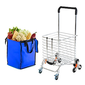 Foldable Jumbo Shopping Cart for Groceries Portable|Grocery Cart with Wheels Folding Lightweight Stair Climbing Cart with Rolling Swivel Wheels and Removable Canvas Removable Bag for Mom,Dad,Grandma