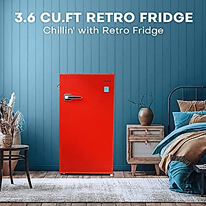 Upstreman 3.6 Cu Ft Small Refrigerator without Freezer, Retro Mini Fridge, Manual Defrost Free, Adjustable Thermostat, Side Bottle Opener, Small Fridge for Office, Bedroom, Dorm, Red-CR35