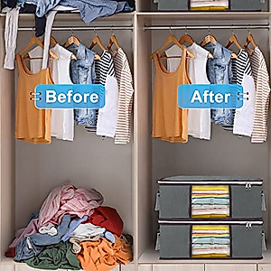 Budding Joy 35L Storage Bags, Clothes Storage Bins Foldable Closet Organizers Storage with Durable Handles Clear Window Thick Fabric Storage Containers for Clothes Blanket Sweater Toys, 6 Pack, Grey