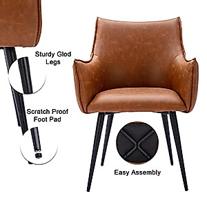 ZSARTS Brown Leather Dining Chair Modern Accent Chair Armchair Comfy Upholstered Living Room Chair Side Chair Desk Chair with Metal Legs for Kitchen Bedroom Small Corner,Brown