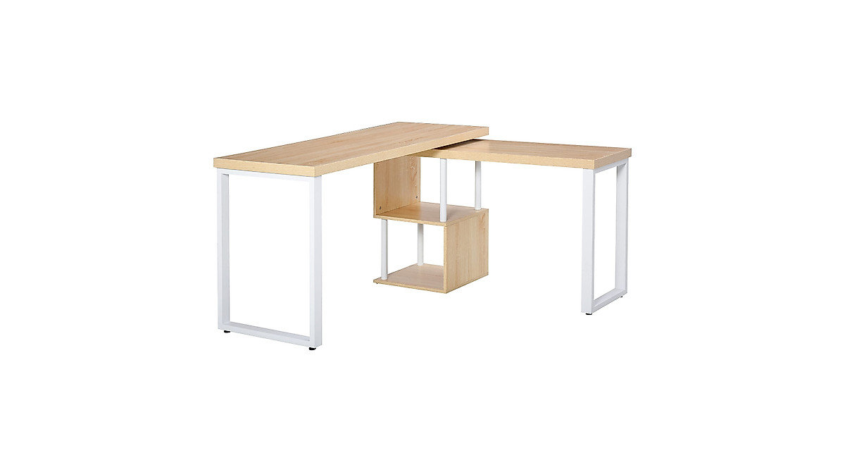 HOMCOM 55" Rotating Corner Desk with Storage Shelves - Space-Saving