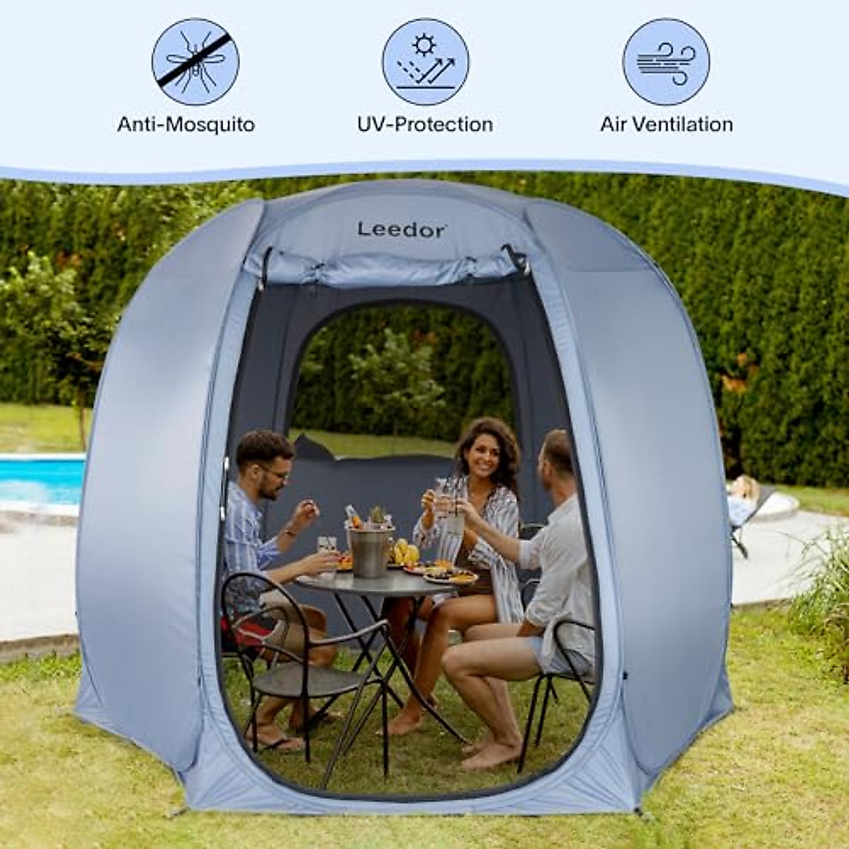Leedor 10' x 10' Decor Tent Event Tent Pop Up Outdoor Tent Canopy Parties，Four Season Tent Hexagon Patio Tent，UPF 50+ Backyard Family Tent，Lightweight，Easy Setup(Gray，Not Waterproof) (9220G6)