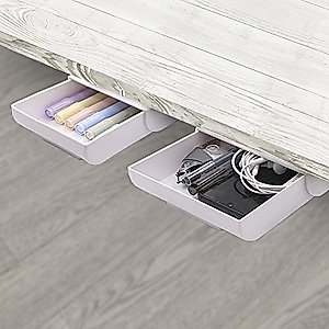 YOOUSOO 2 Pack Under Desk Drawer Organizer Slide Out Desk Drawer Attachment Plastic Desk Accessories & Workspace Organizers,Hidden Desktop Organizer Pen Holder for Desk Self-Adhesive