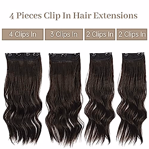 Sué Exquisite Dark Brown Hair Extensions Clip in Long Synthetic Hair Extensions 20 inches Thick Hairpieces for Women