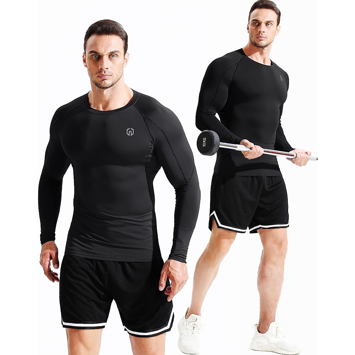 NELEUS Men's 3 Pack Compression Workout Long Sleeve Shirts,5030,Black,US L,EU XL