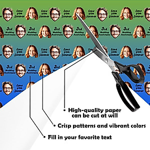 Oktaha Custom Face Text Name Gift Wrapping Paper for Birthday Christmas Holiday Party, Personalized Funny Wrapped Paper, Made IN USA, Multi Designs, Roll 58"x 23" (Gift paper-02)