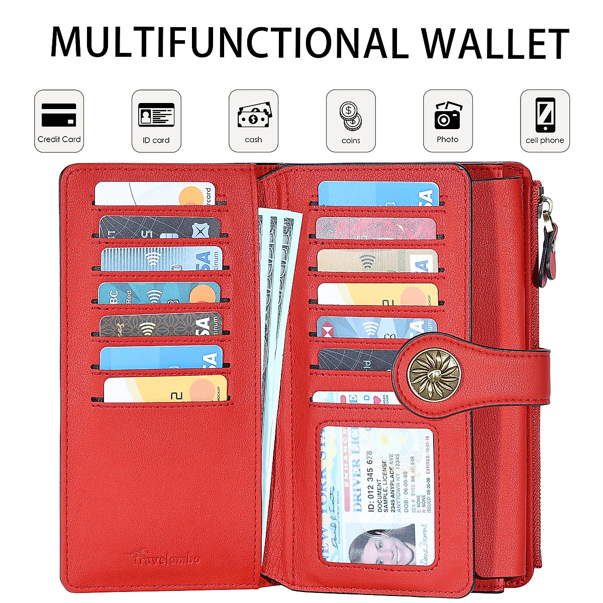 Travelambo Wallets Women RFID Large Capacity Luxury Waxed Leather Clutch Wallet Multi Card Organizer