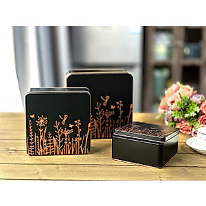 PHILPETY Decorative Storage Box Rural Tin Gift Box Tinplate Candy Cookie Box Square Candy Storage Containers with Lids for Chocolate Candy Tea Coffee Cosmetics Jewelry Photos Gift Case 3Pcs