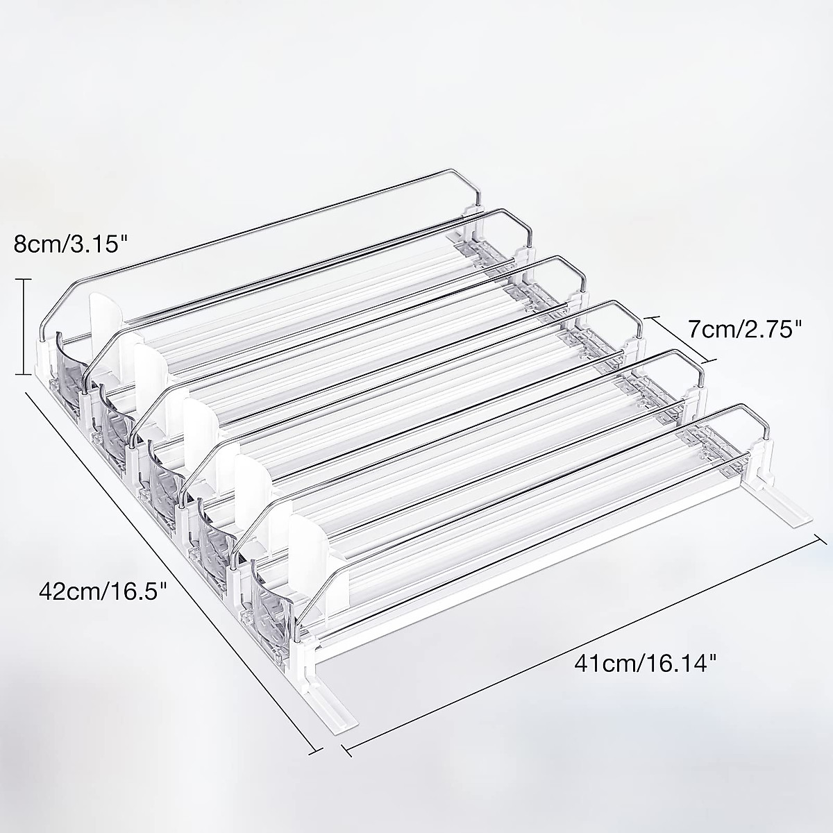 Drink Organizer for Fridge, Self-Sliding Soda Can Organizer for Refrigerator and Adjustable Width, 12oz 16oz 20oz drinks can be accommodated, up to 40+ Cans（5+3 ROWS）