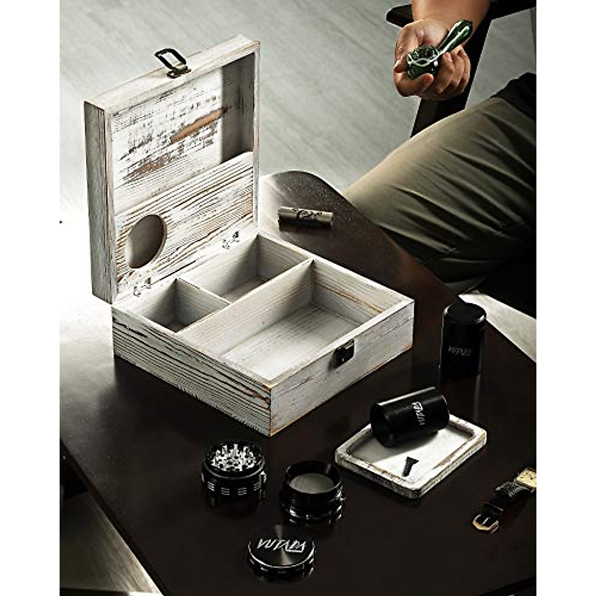 VUTADA Wooden Stash Box Large – Handmade Decorative Stash Box - 9” x 9” x 3.5” Storage Box - Premium Quality Dovetail Design Discrete Wood Stash Boxes (large)