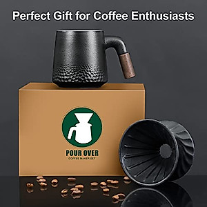PARACITY Pour Over Coffee Maker Set with Permanent 60° Angled V-Shaped Coffee Dripper Ceramic and 40pcs Coffee Filter, Coffee Dripper Brewer & Coffee Mug, Manual Coffee Maker for Single Cup