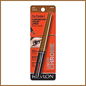 Revlon So Fierce! Chrome Ink Liquid Eyeliner, Longlasting Bold Metallic Pen Liner with Dip Ink Cap for Pearl, Shimmer Blend, 902 Bronzage, 0.03 oz.
