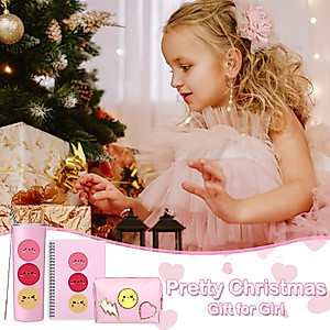 Fumete 3 Pcs Thank You Pink Gift Set Include 20 oz Preppy Stainless Steel Tumbler Preppy Notebook PU Leather Waterproof Makeup Cosmetic Bag Valentine‘s Day Graduation Back to School Gifts(Smile Face)