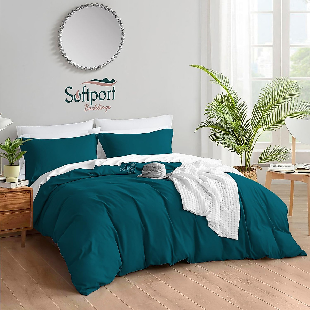 Teal Duvet Cover Oversized King Plus 128x120 - 3 Piece Duvet Cover with 2 Pillow Shams - 100% Egyptian Cotton Comforter Cover with Zipper Closure & 4 Corner Ties, Oversized King Plus Duvet cover set