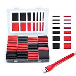 gunhunt 200 PCS Double-wall Tube Heat Shrink Tubing Box Set, Vehicle PE Wiring Protection Sleeve Set, Used to Insulate and Protect Wires, Cables, Connectors and Components (Black & Red)