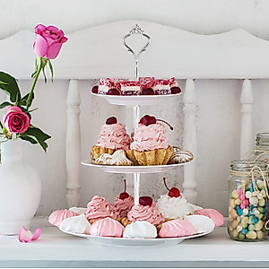 6 Set Large Tiered Tray Hardware for Cake Stand Mold Crown Upgrade 3 Tier Cake Stand Fittings Hardware Holder for Party and Wedding Making Resin Cupcake Dessert Platter Serving Stand (Silver)