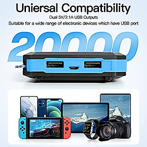 Solar Charger, Battery Pack, 20000mAh Portable Solar Power Bank with 2.1A USB-A Output Ports Compatible with iPhone, Samsung Galaxy, and More, Dual Emergency LED Flashlight Perfect for Hiking, Camping