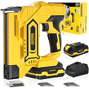 ALLOYPOWER 18GA Nail Gun Battery Powered, 2 in 1 Cordless Brad Nailer/Electric Stapler with 2.0Ah Battery & Charger,1000pcs Nails and 1000pcs Staples Included for HOM