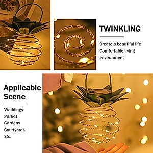 BQOQB 2 Pack Solar Pineapple Light - 60 LEDs Outdoor Garden Decor Hanging Lantern with Handle Waterproof for Patio,Porch,Path,Yard,Walkway,Lawn