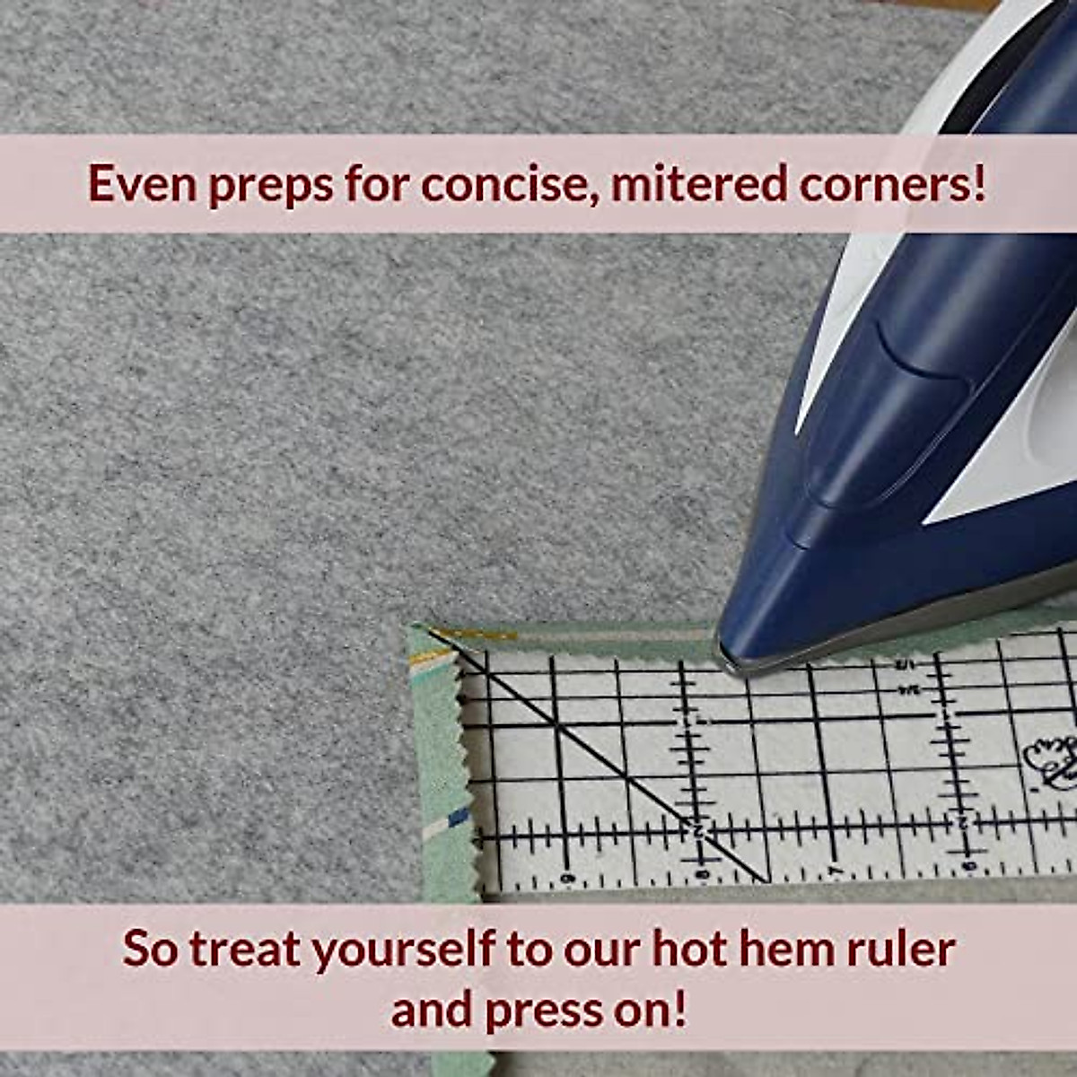 Madam Sew Hot Hem Ruler for Quilting and Sewing – Non-Slip Hot Ironing Ruler with Clear Grid Lines for Fabric Seams, Hems, Folds and Pleats with Dry or Steam Iron on Quilt Blocks and Clothes