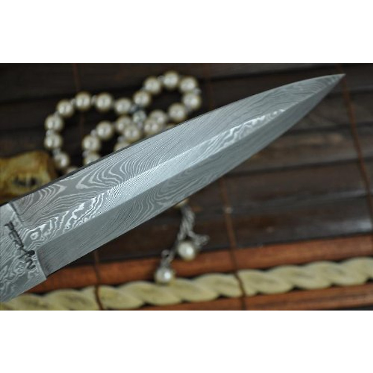 Perkin Knives - Custom Handmade Damascus Hunting Knife - Double Edge Knife