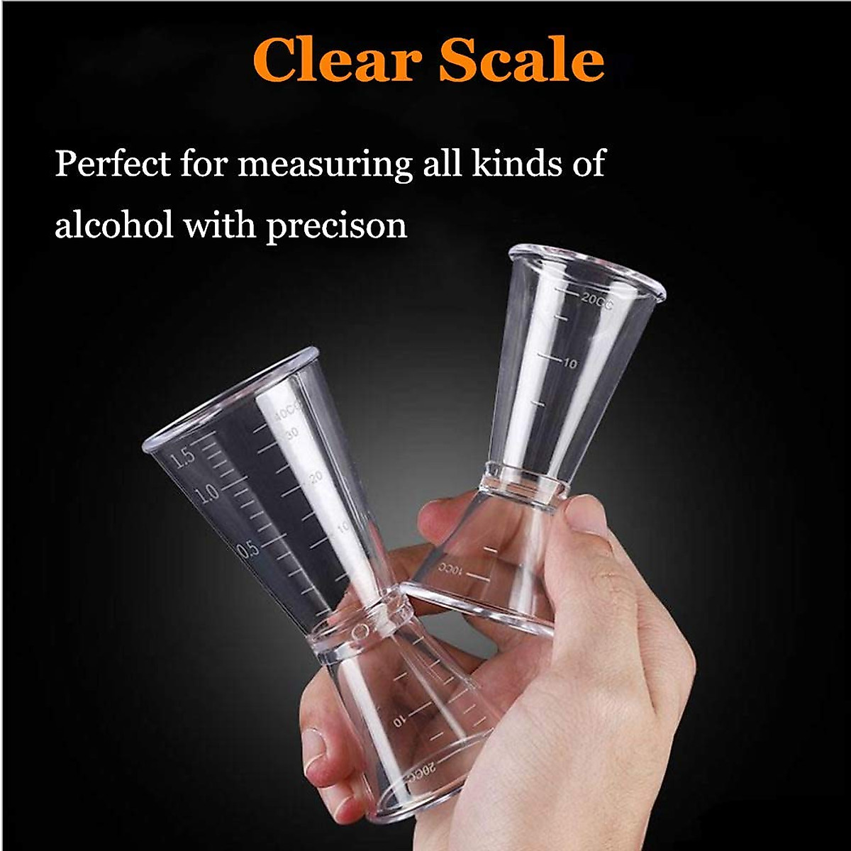 Double Clear Plastic and Stainless Steel Japanese Style Jigger, Set of 3, Cocktail Measuring Shot Glasses Drink Spirit Measure Cup for Bar Party Kitchen Tool