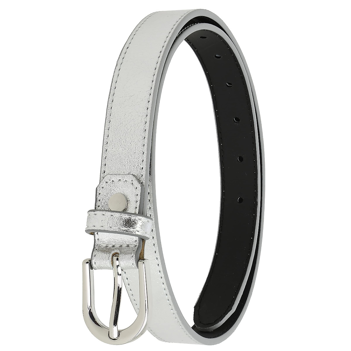 FASHIONGEN - Women genuine Italian leather belt LUNA, Made in France - Silver, 85 cm (33 in) / Waist size 31 to 32