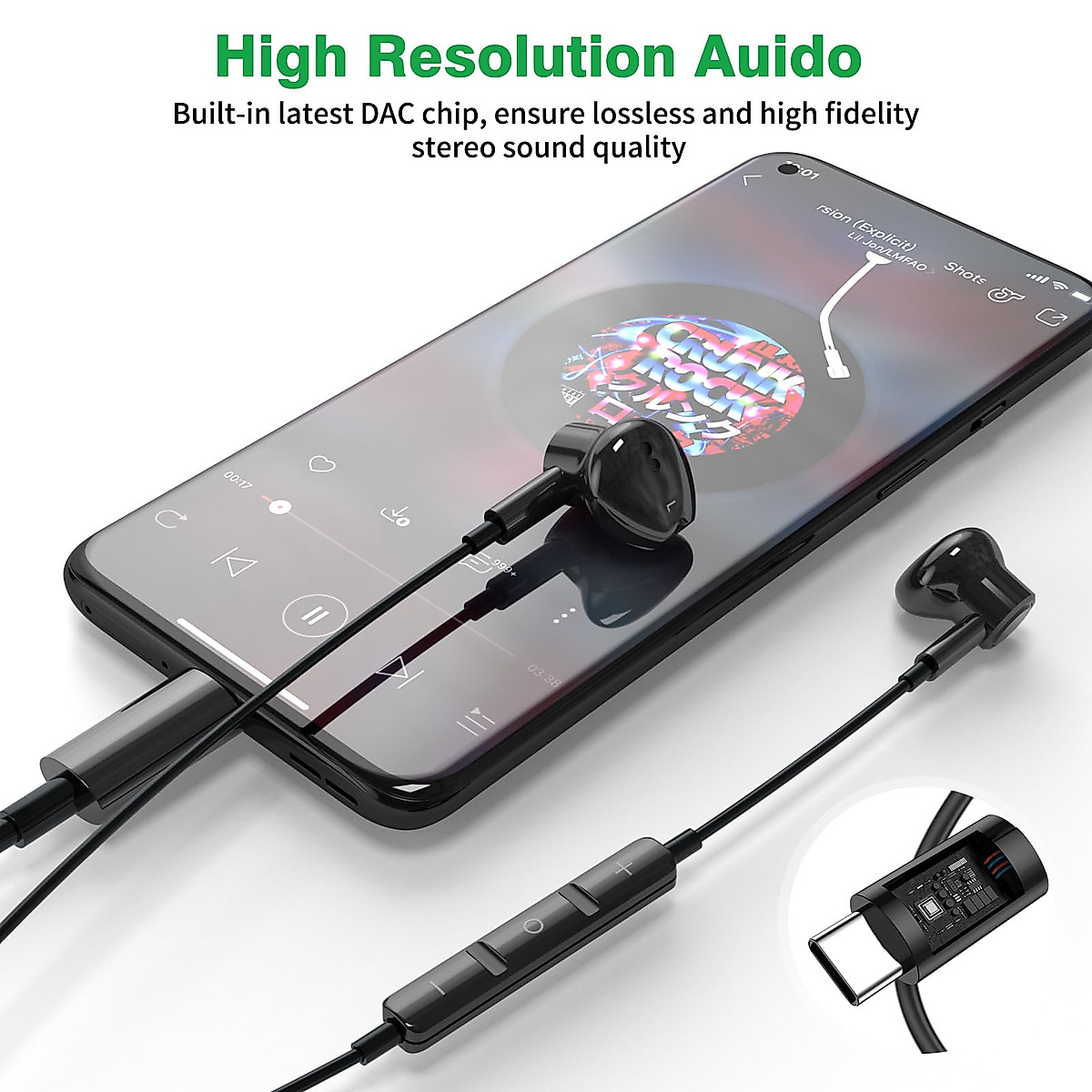 USB C Headphones Magnetic USB-C Wired Earbuds HiFi Stereo Type C Earphones Microphone Volume Control for Galaxy S24 S23 FE S22 S21 Ultra Flip Fold,Motorola Edge/Razr,iPad 10,iPhone 16/15,Pixel,Oneplus
