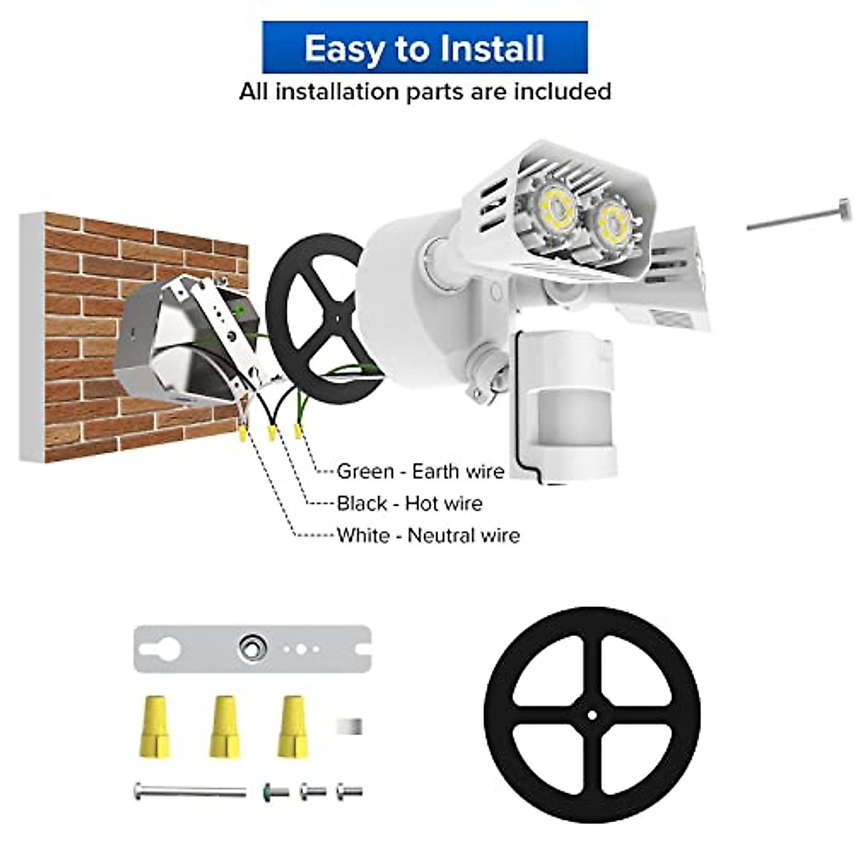 SANSI LED Security Lights, 18W (150Watt Incandescent Equiv.) Motion Sensor Lights, 1800lm 5000K Daylight Waterproof Outdoor Floodlights with Adjustable Dual-Head, White